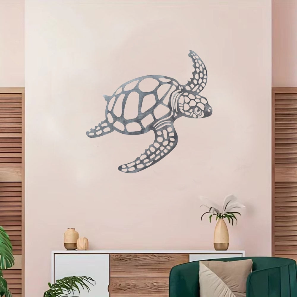 HELLOYOUNG 11.81 - Inch Modern Simple silver Iron Painting Sea Turtle ...
