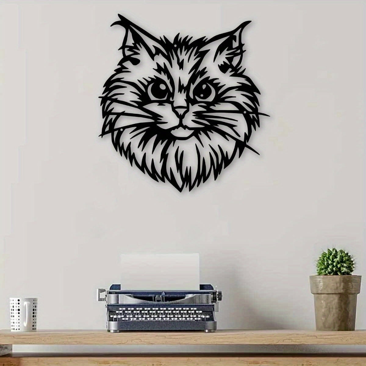 HELLOYOUNG 11.81 Inches Metal Cat Wall Art Hanging Iron Cat Statue ...