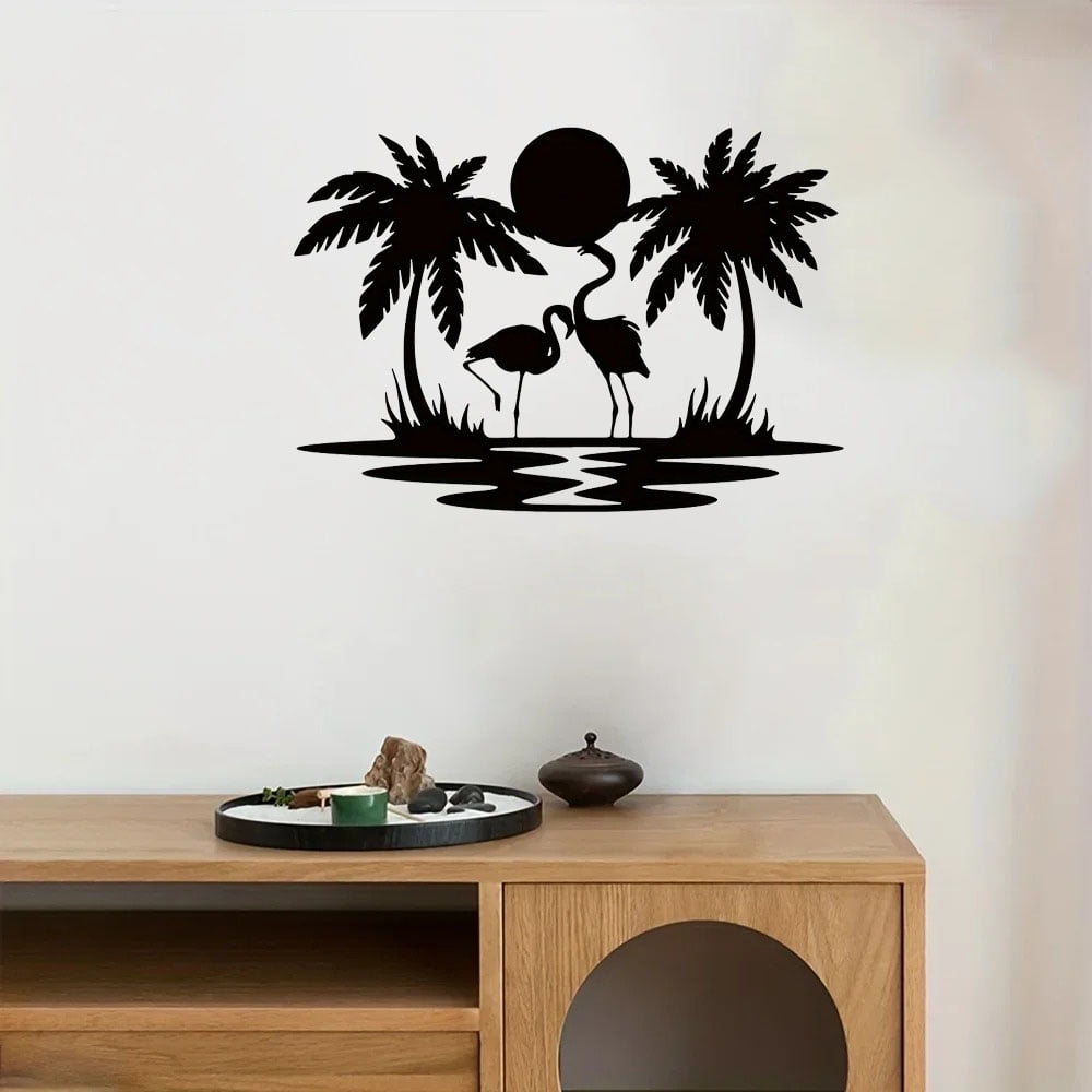 HELLOYOUNG 11.81 inch Flamingo Palm Tree Sunset Sign wall Decoration ...