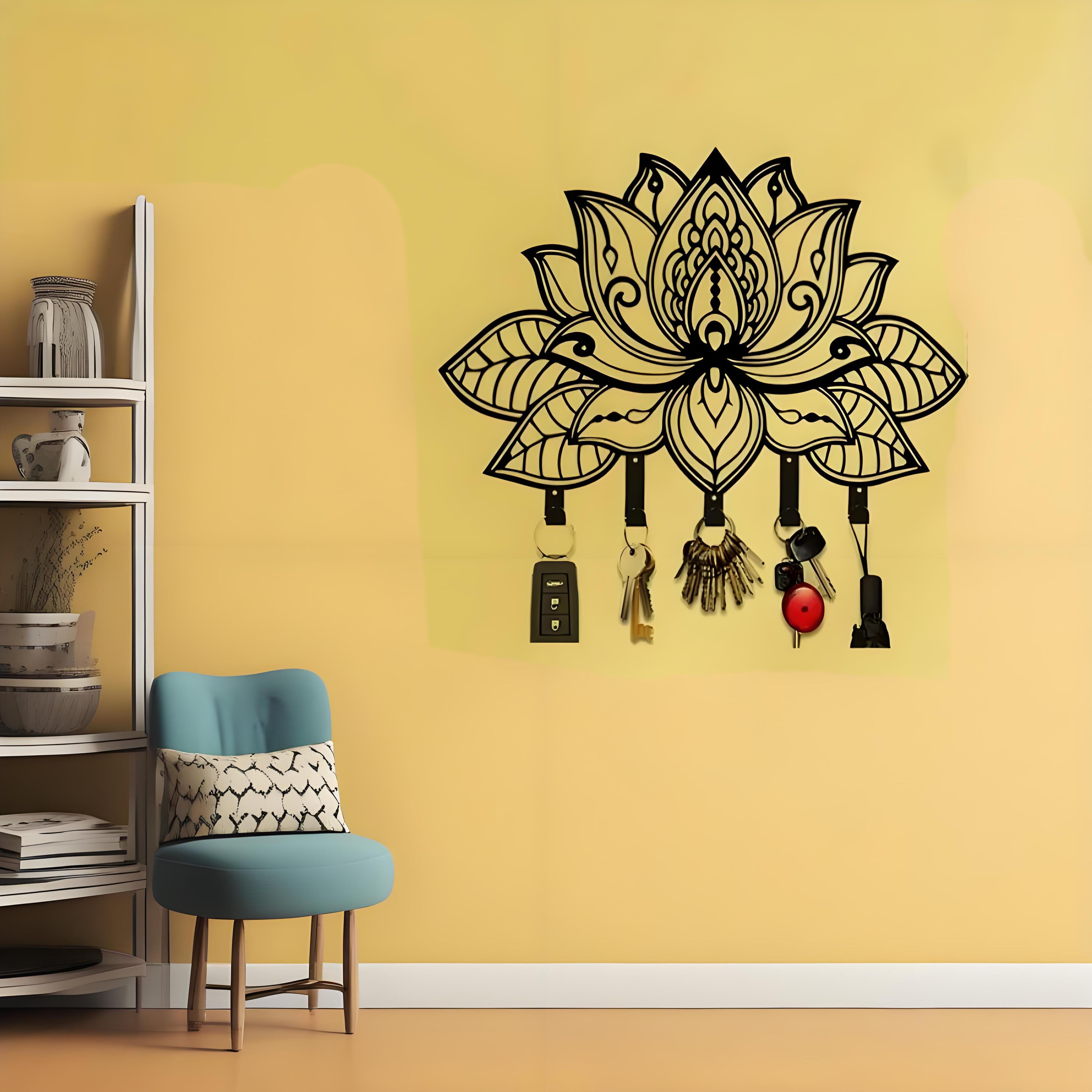 HELLOYOUNG 12.6 inch lotus Iron hook Metal Outdoor Decorations Classic Pattern Wall Hanging for ...