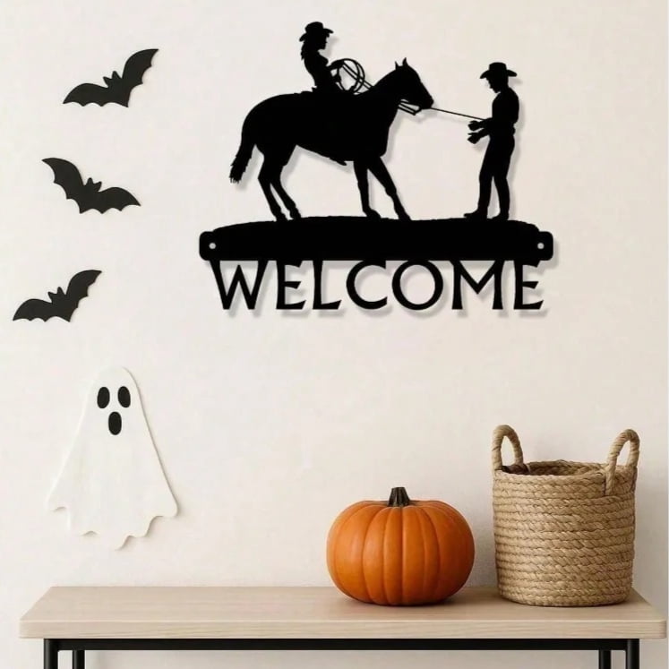 HELLOYOUNG 12 Inch Cowgirl Wall Hanging Distressed Denim Welcome Sign ...