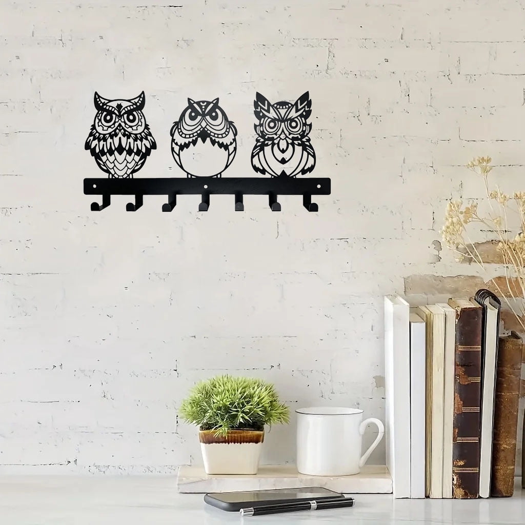 HELLOYOUNG 13.8 inch Three owls Iron Art Hanging hook Metal Decorative ...