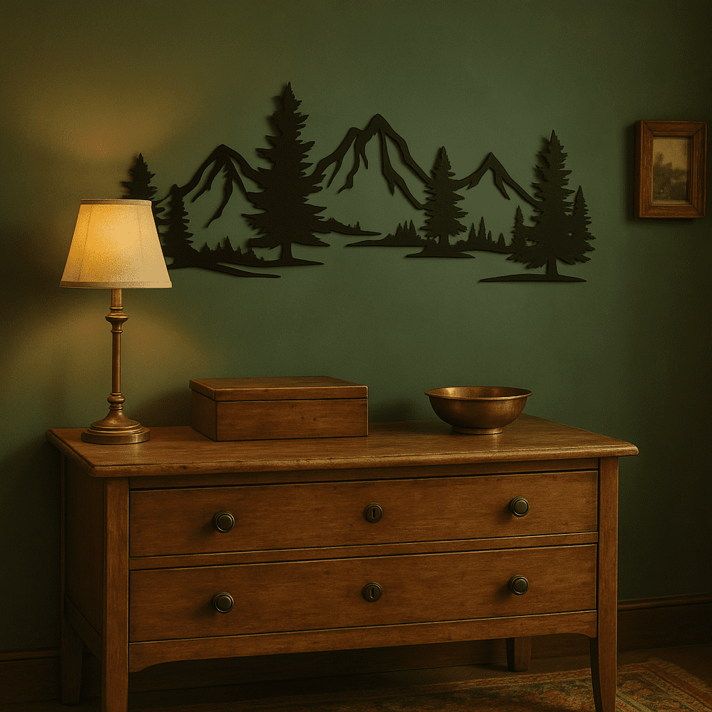 HELLOYOUNG 15.74 Inch Rustic Metallic Forest & Mountain Wall Art ...