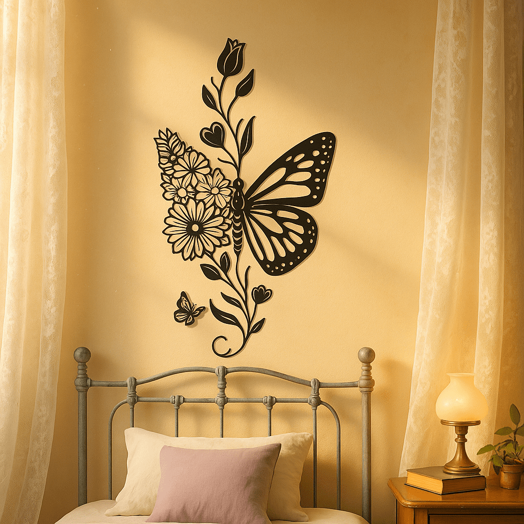 HELLOYOUNG 15.75 Inch Black Iron Tiki Floral Butterfly Wall Art – Iron Butterfly Metal Wall Art ...