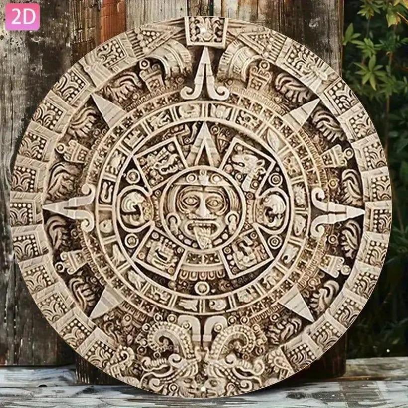 HELLOYOUNG 1PC 2D Plane Retro Mayan Calendar Wall Art - 8 inch Round ...