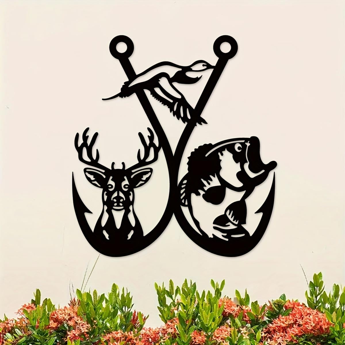 HELLOYOUNG 1pc Fishing Hooks Wall Decor, Metal Hunting Signs, Rustic ...