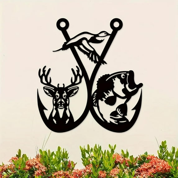 HELLOYOUNG 1pc Fishing Hooks Wall Decor, Metal Hunting Signs, Rustic ...