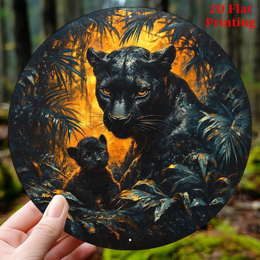 HELLOYOUNG 2D Aluminum Round Black Panther Cub Jungle Sign, Farmhouse ...