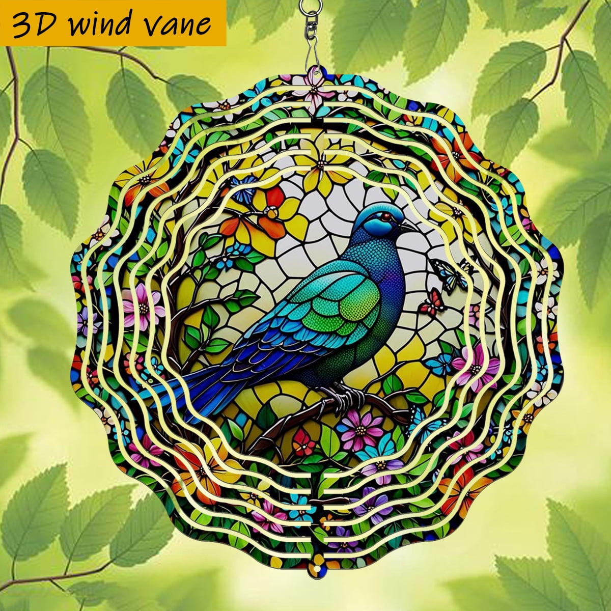 HELLOYOUNG 3D Wind Spinner Metal Wind Chime, 10 Inch Colorful Glass ...