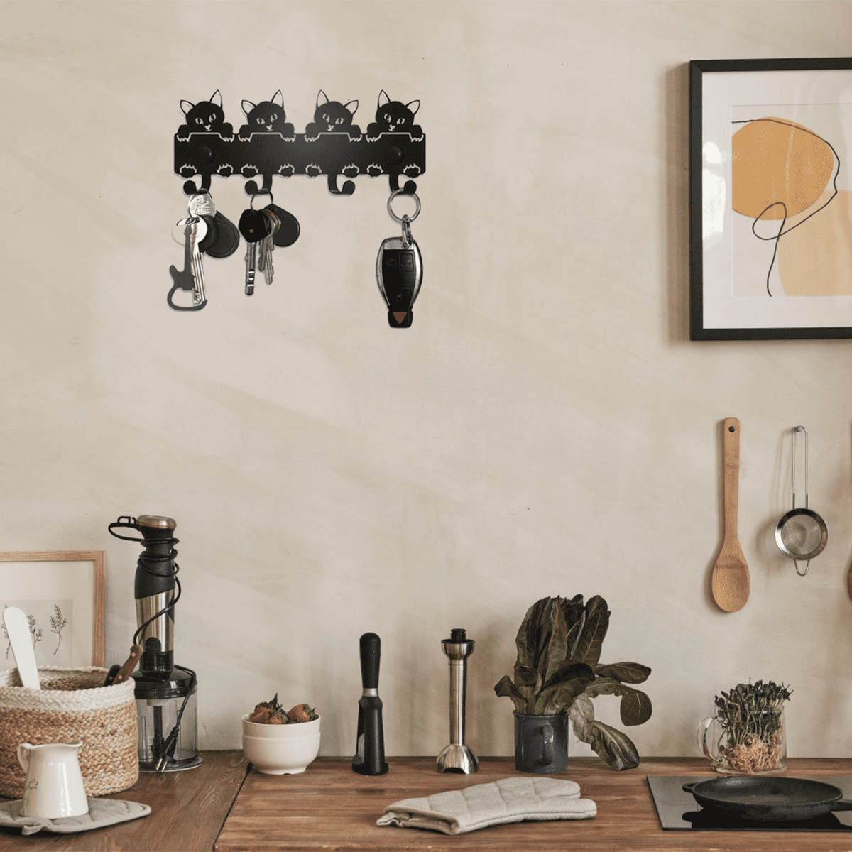 HELLOYOUNG 6.45 Inch Stylish Black Metal Cats Iron Painting Hooks Four Cats Design Eco ...