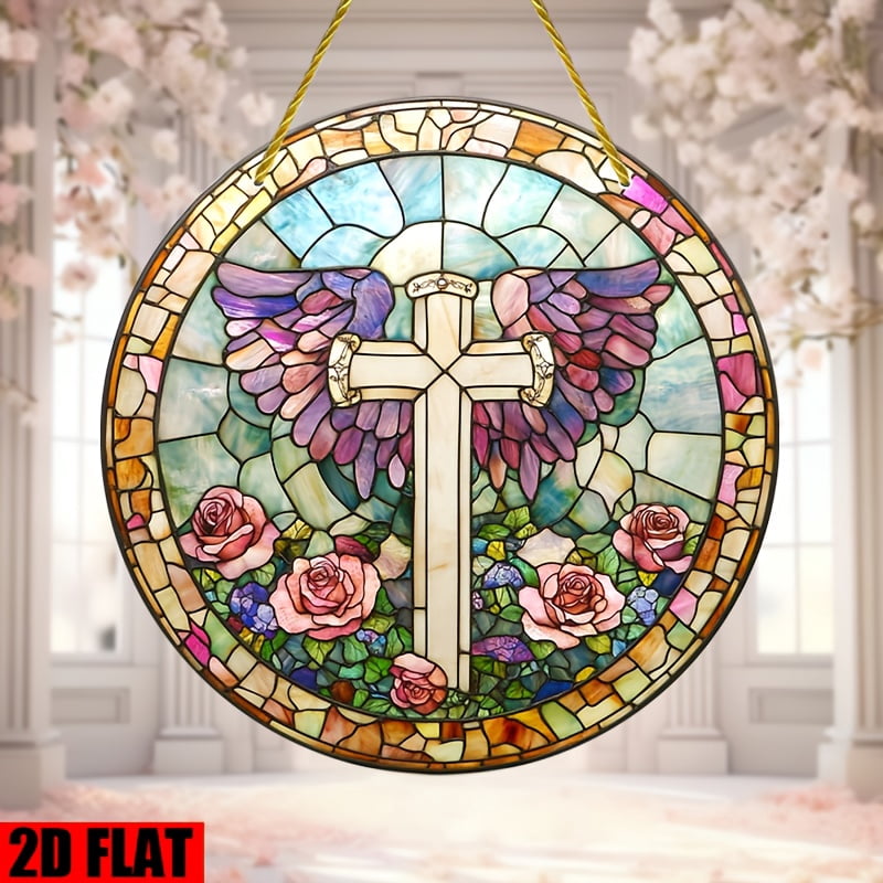 HELLOYOUNG 7.87 Inch Cross Large Acrylic Window Hanging for Home Decor ...