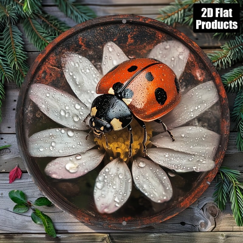 HELLOYOUNG 7-Spot Ladybug Metal Sign 8x8 Inch Round Aluminum Tin Plaque ...