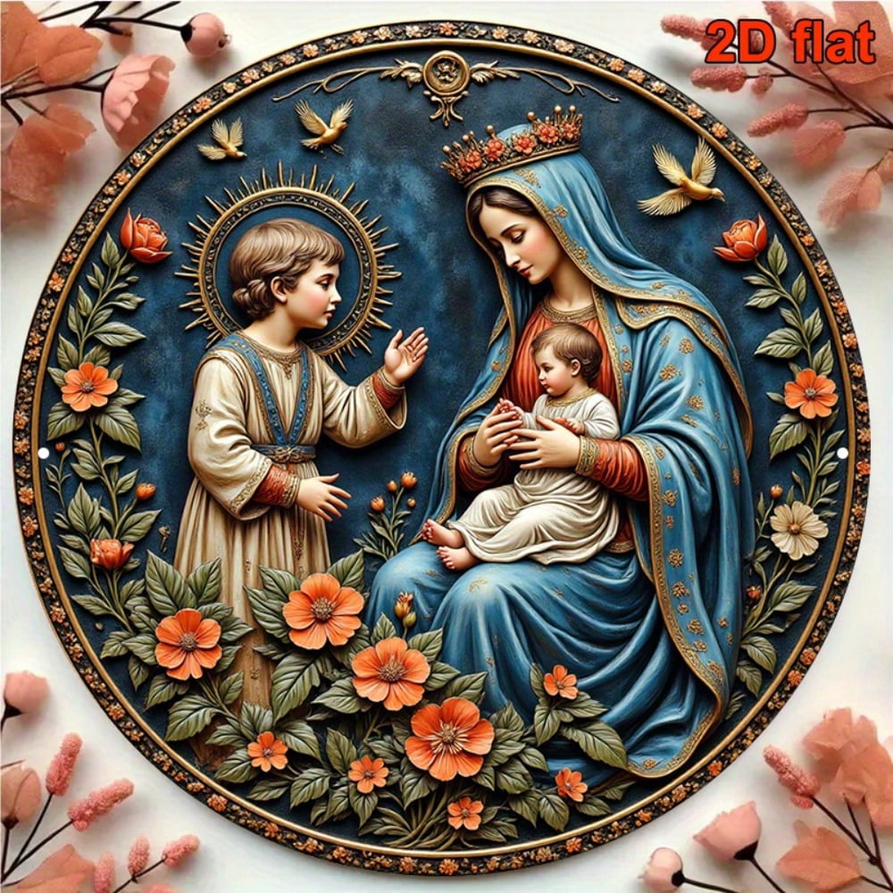 HELLOYOUNG 8x8 Inch Virgin Mary and Jesus Round Aluminum Wall Art ...