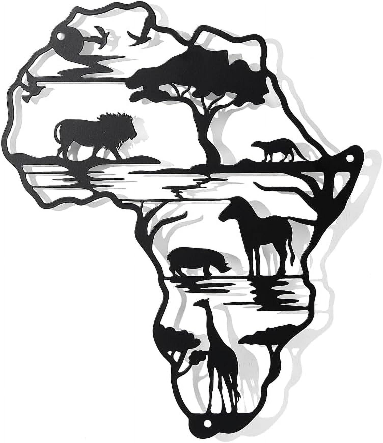 HELLOYOUNG African Map Animal Division Metal Wall Art Modern Silhouette ...