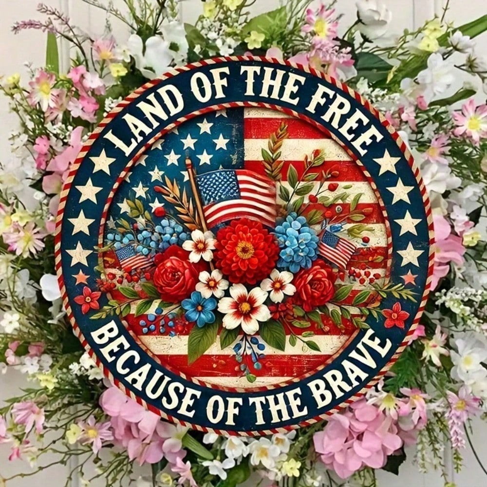 HELLOYOUNG American Flag Metal Sign 8 Inch, Patriotic Floral Wall Art ...