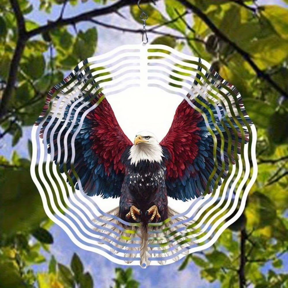 HELLOYOUNG American Flag Wind Chime Outdoor Decor Eagle Spinning ...
