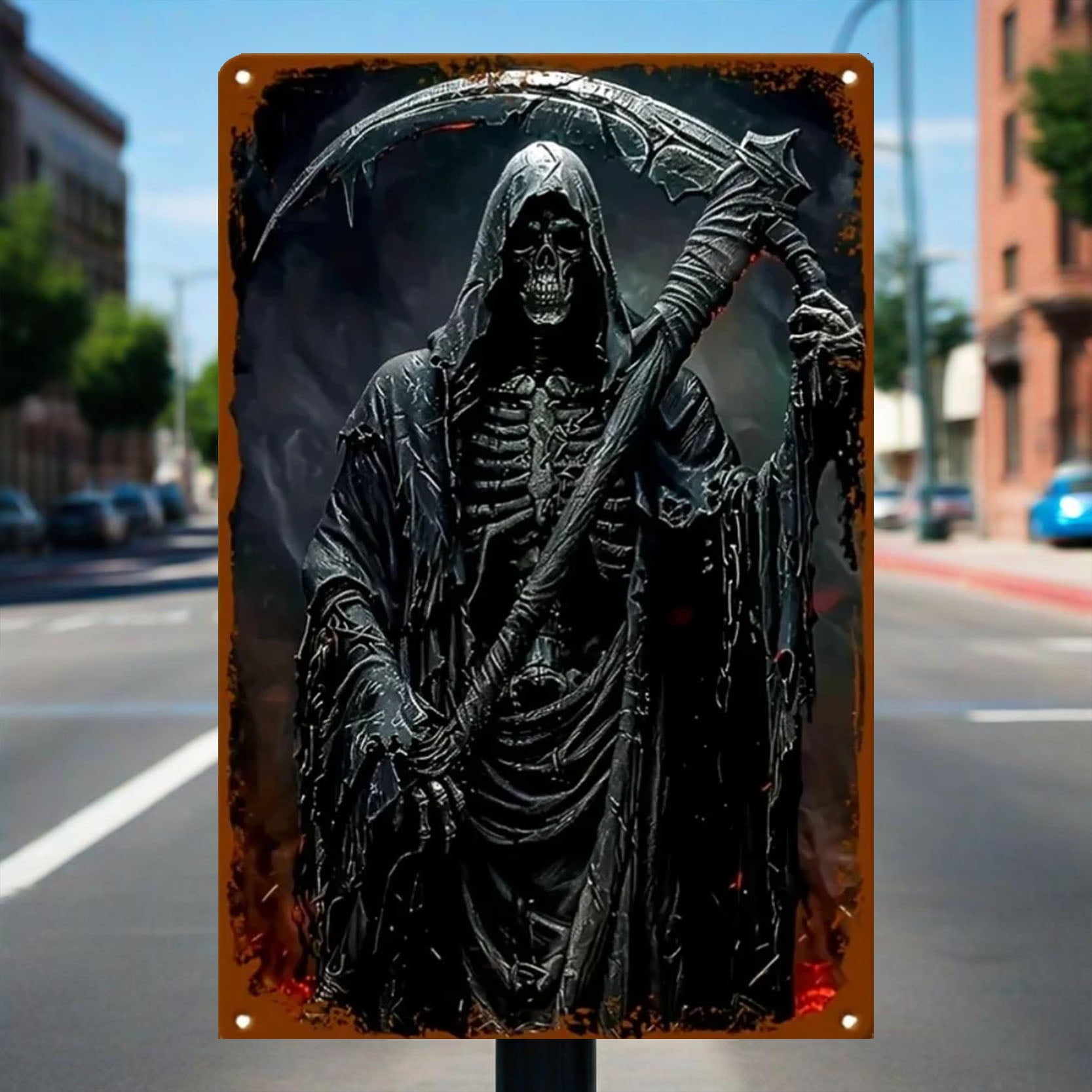 HELLOYOUNG Art Deco Grim Reaper Aluminum Wall Plaque - Unique Home ...