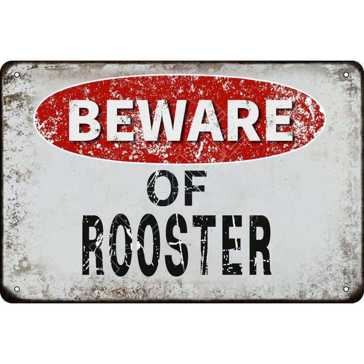HELLOYOUNG Beware of Rooster vintage Metal Sign Retro Funny Sign For ...