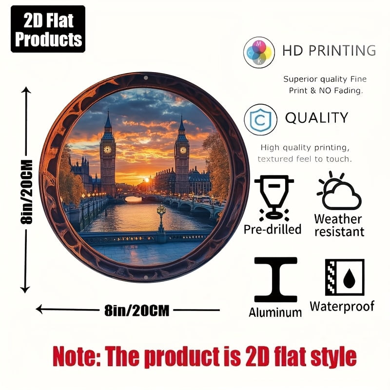 HELLOYOUNG Big Ben London Metal Wall Sign 8x8 Inch Round Aluminum ...