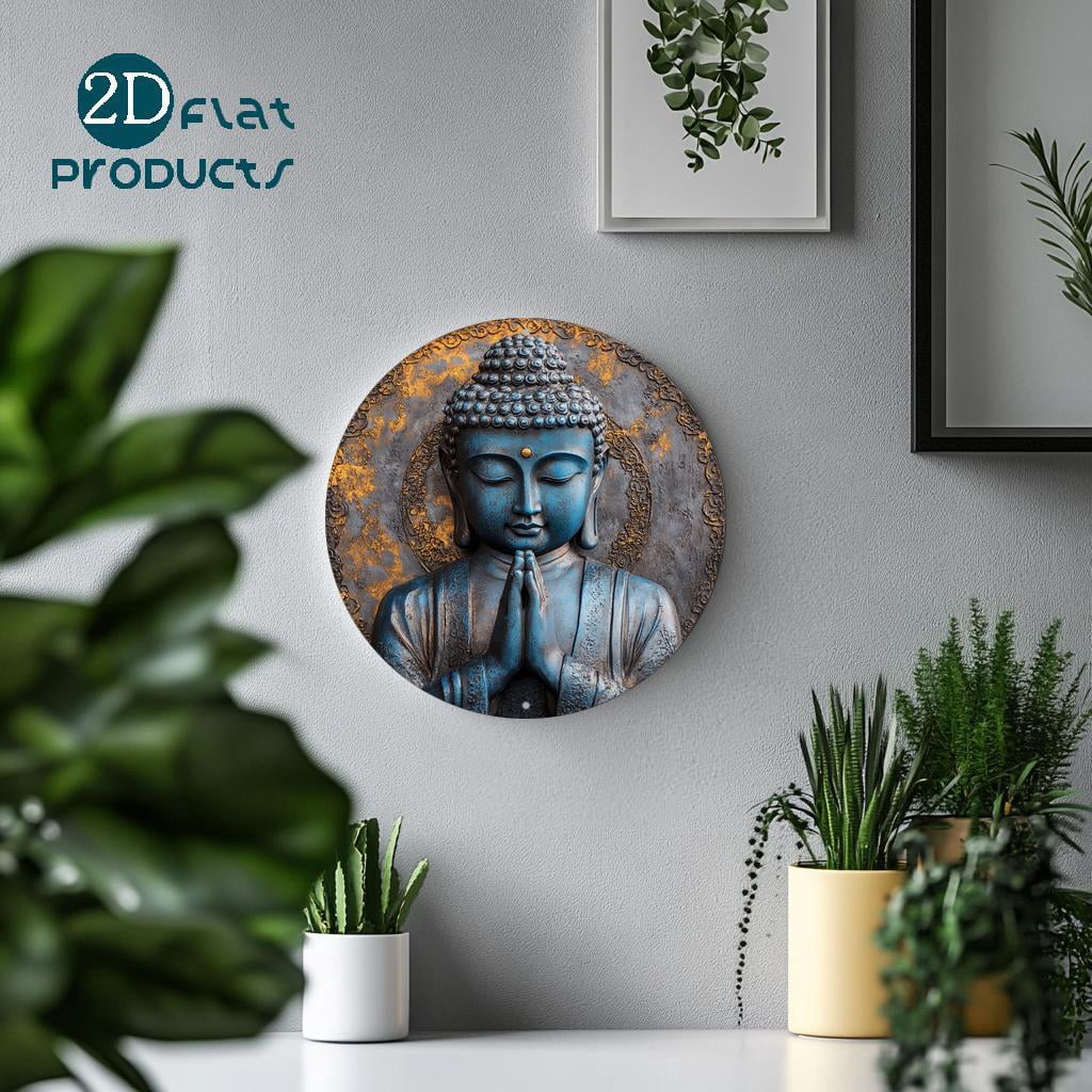 HELLOYOUNG Buddha Wall Art 8x8 Inch Aluminum Vintage Blue Golden Head ...