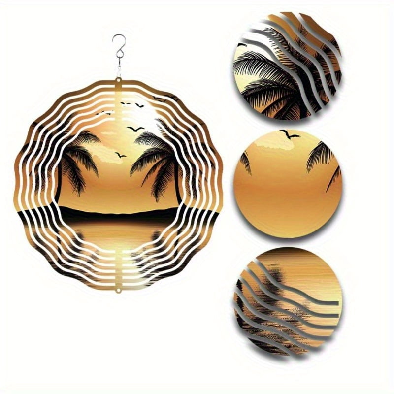 HELLOYOUNG Double Coconut Tree Wind Chime 360 Swivel Hook Metal Outdoor ...