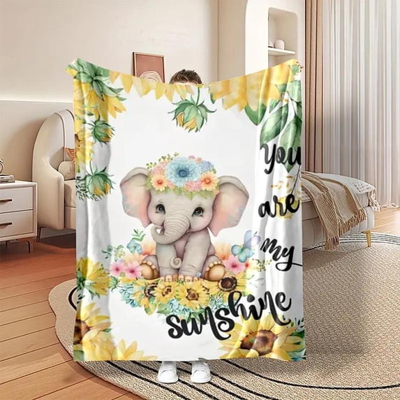 HELLOYOUNG Elephant Throw Blanket Floral Pattern, Ultra Soft & Warm ...