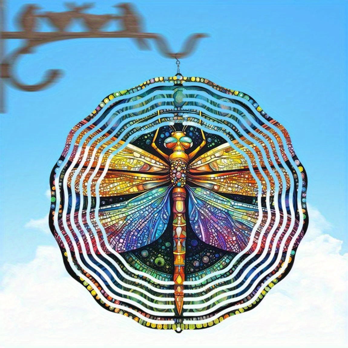 HELLOYOUNG Hanging Dragonfly Wind Chime 2D Kinetic Metal Art Outdoor ...