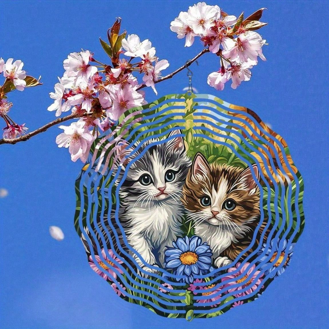 HELLOYOUNG Mandala Wind Chime Playful Kitten Design Vibrant 3D Kinetic ...