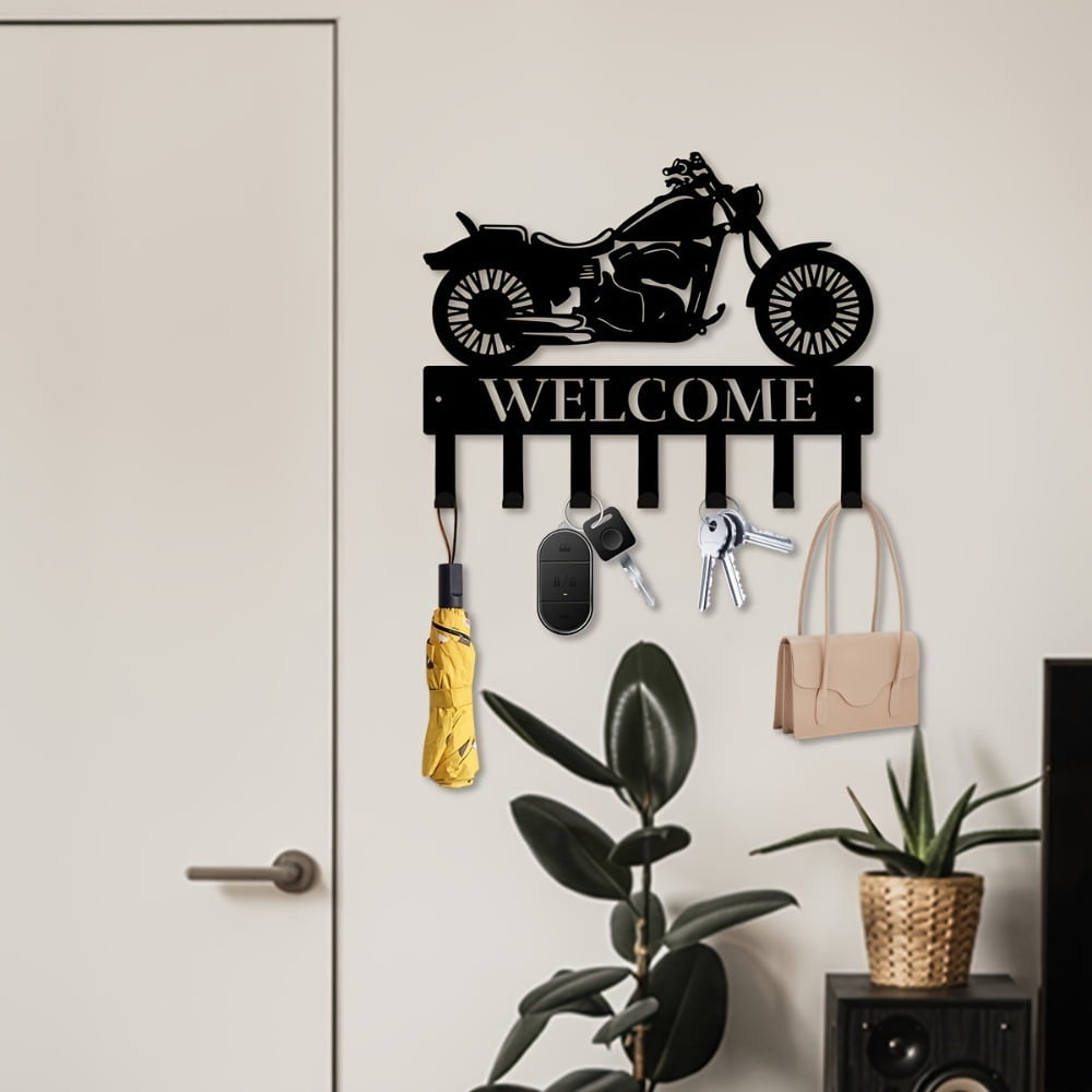 HELLOYOUNG Metal Key Holder for Wall 7-Hook Organizer - Black Entryway ...