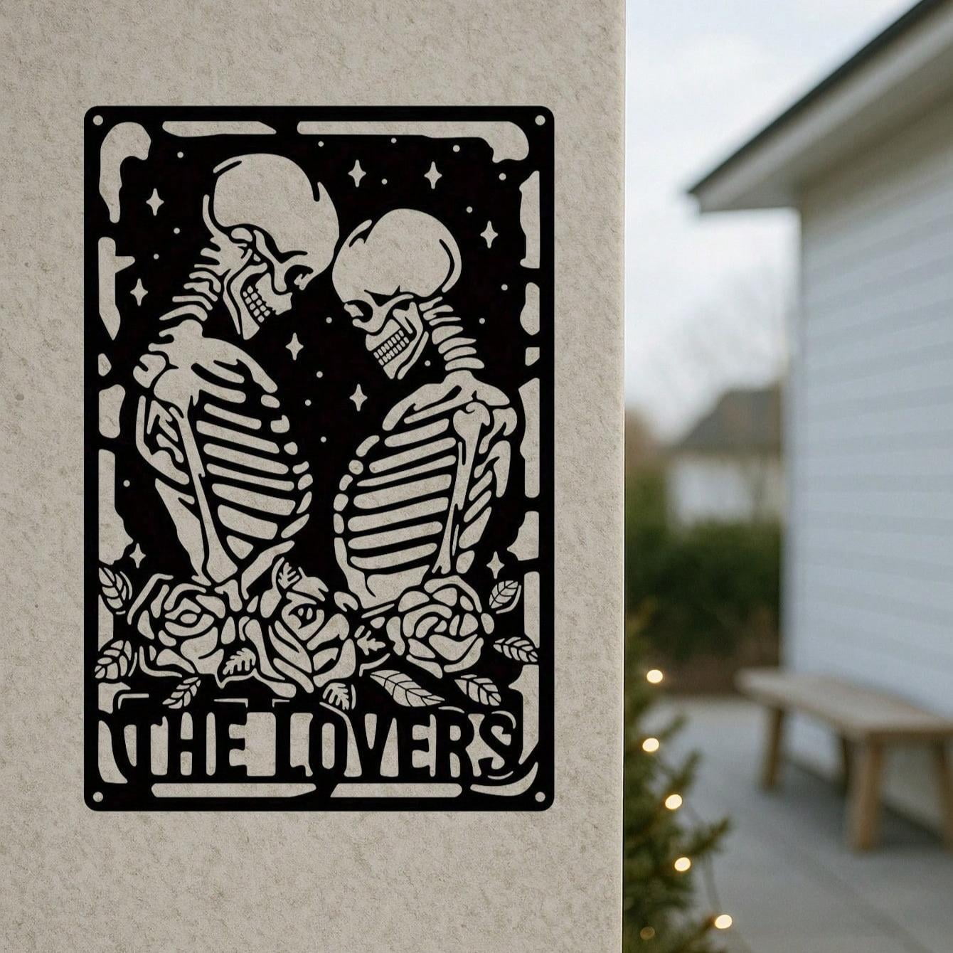 HELLOYOUNG Metal Wall Art, Skull Couple Wall Decor Metal Plaque, Laser ...