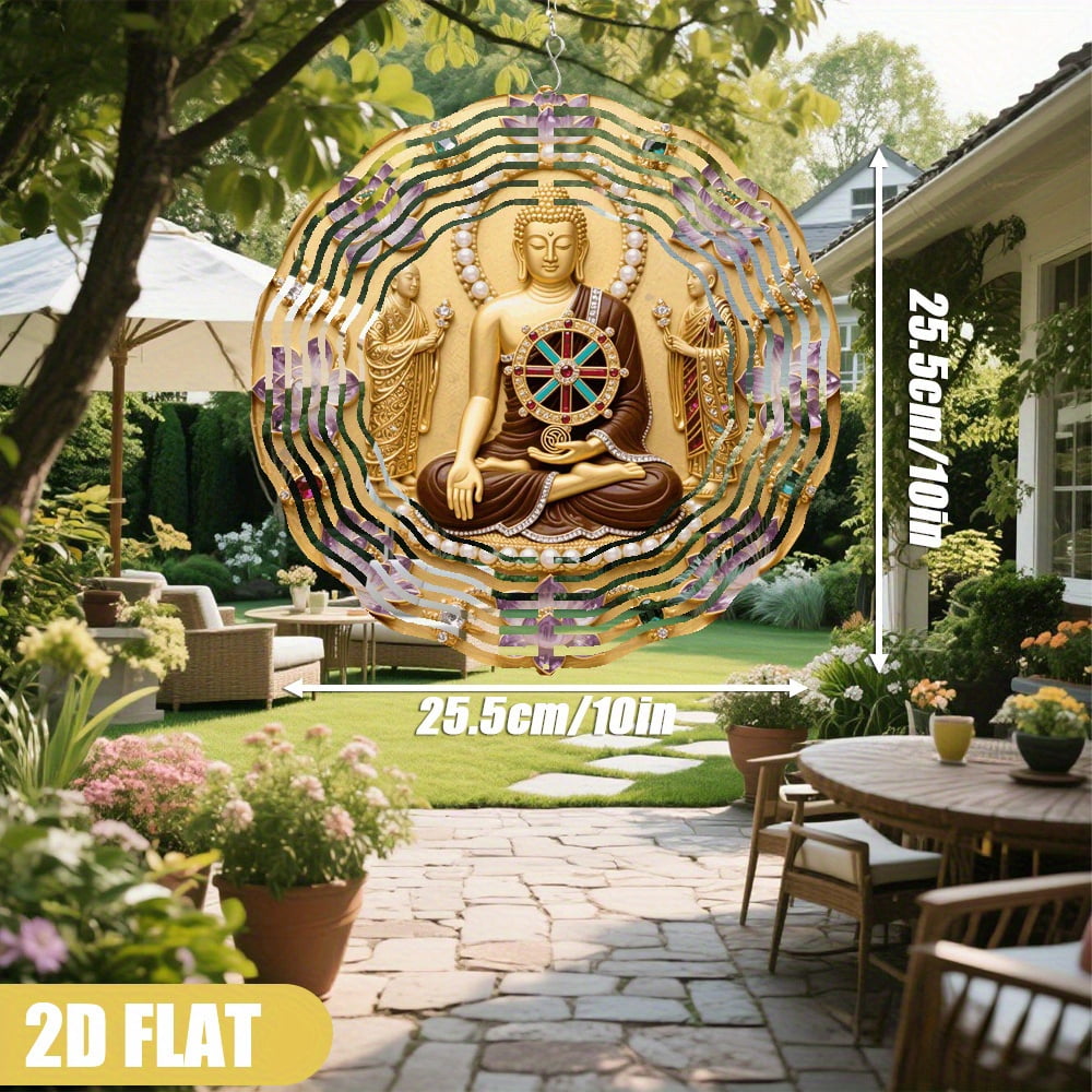 HELLOYOUNG Metal Wind Chime 10x10 Inch Golden Lotus Buddha Statue ...