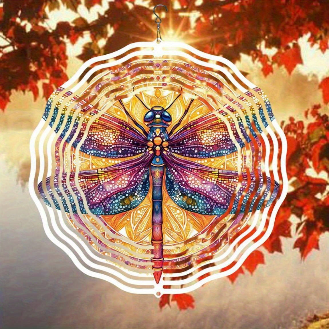 HELLOYOUNG Metal Wind Chime Outdoor Hanging Decor, Colorful Dragonfly ...