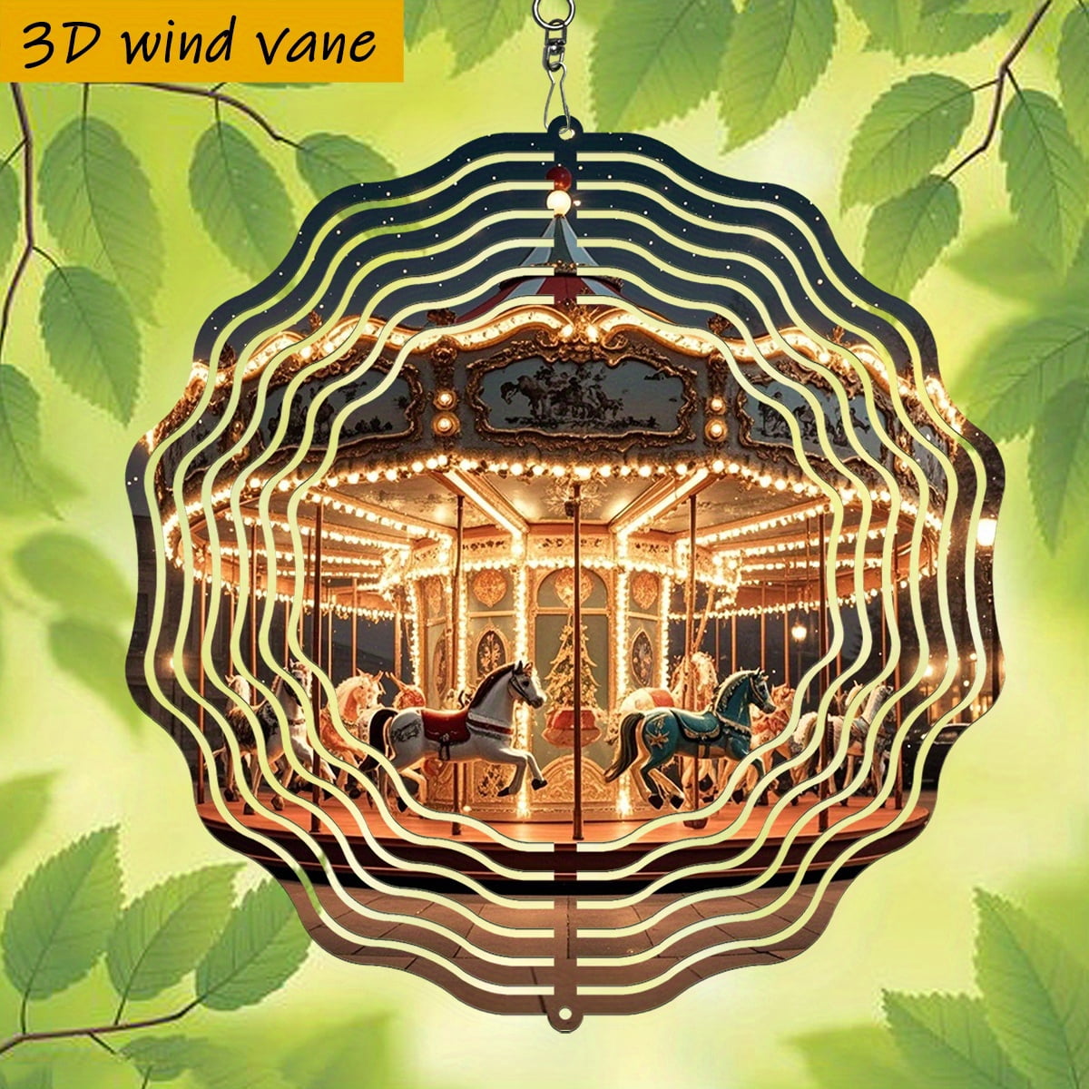 HELLOYOUNG Metal Wind Chimes, 3D Carousel Wind Spinner Decor with ...