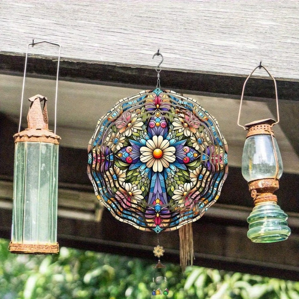 HELLOYOUNG Metal Wind Spinner， Stained Glass Wind Chime for Outdoor ...