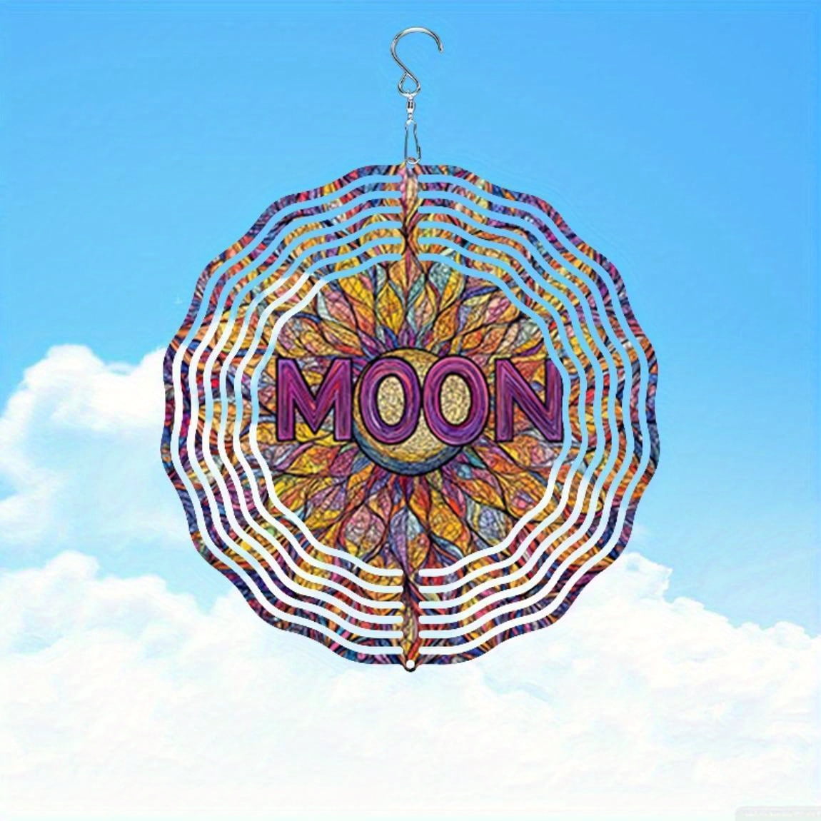 HELLOYOUNG Moon Wind Spinner Outdoor Decor 3D Metal Mandala Kinetic Art ...