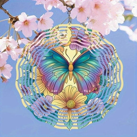 HELLOYOUNG Moonlit Butterfly Mandala Wind Spinner 2D Metal Garden Decor ...