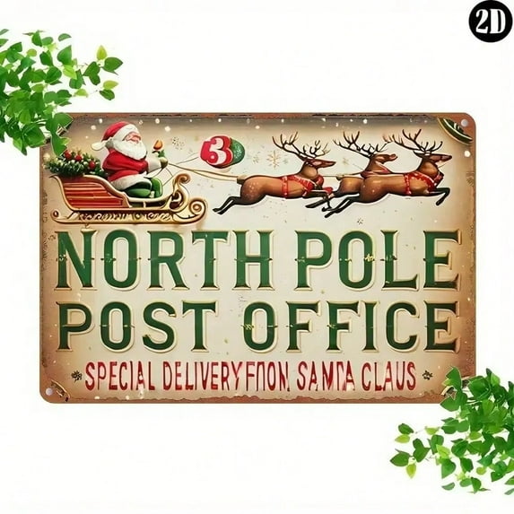 HELLOYOUNG "North Pole Post Office" Sign - Wall Art with Santa ...