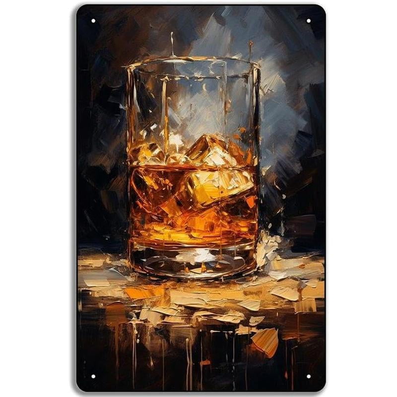 HELLOYOUNG Oil Painting Style Vintage Whiskey Wall Art, 8x12in Metal ...