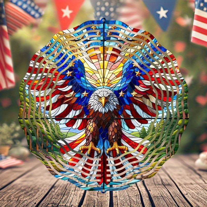 HELLOYOUNG Patriotic Eagle Metal Wind Spinner American Flag Garden Yard ...