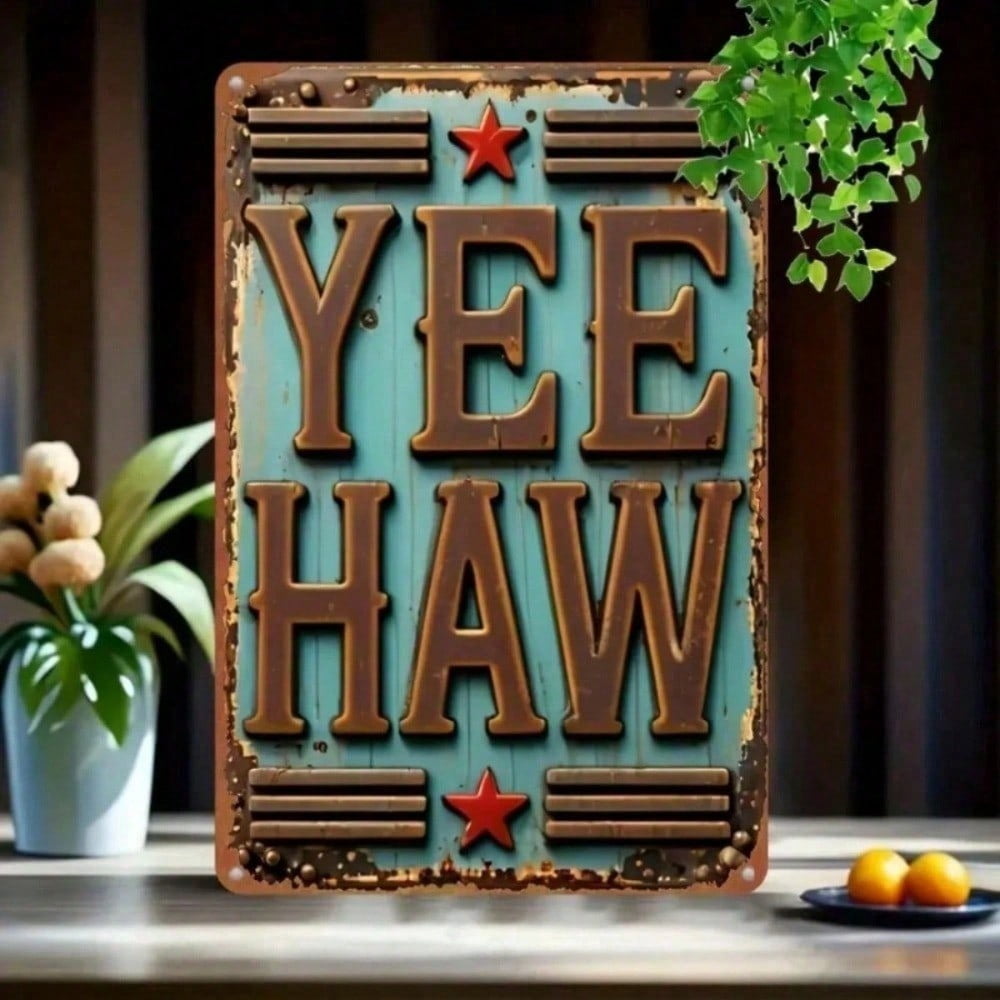 HELLOYOUNG Retro Cowboy Tin Sign, Vintage Metal Wall Art Western Decor ...