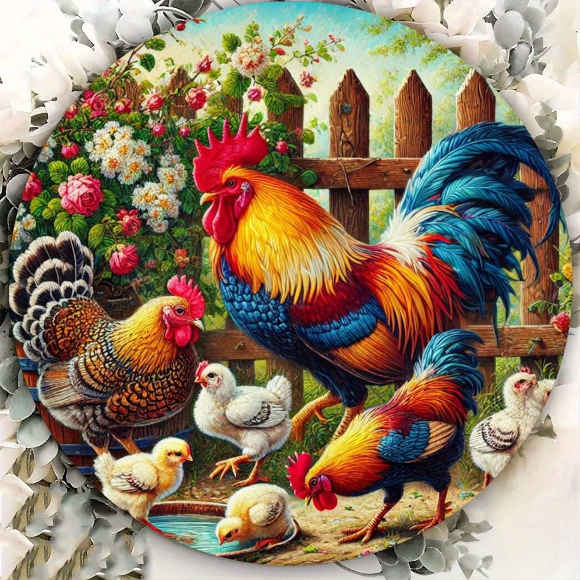 HELLOYOUNG Rustic Rooster Metal Sign - Farmhouse Chicken Decor with ...