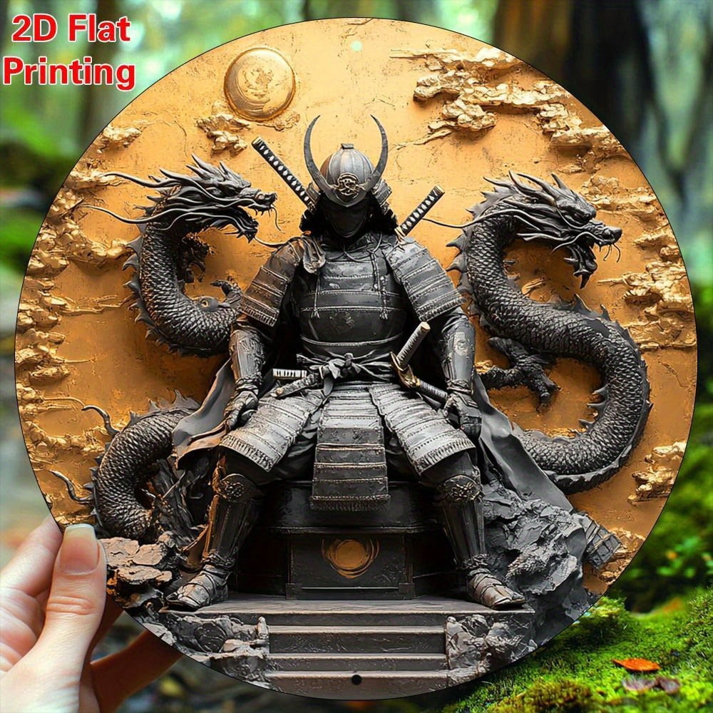 HELLOYOUNG Samurai Dragon Metal Wall Art Vintage 8 Inch Round Aluminum ...