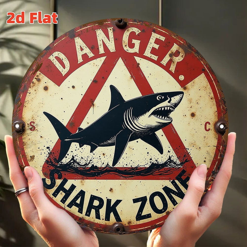 HELLOYOUNG Shark Zone Metal Wall Art 2D Flat Danger Sign, Aluminum Sea ...