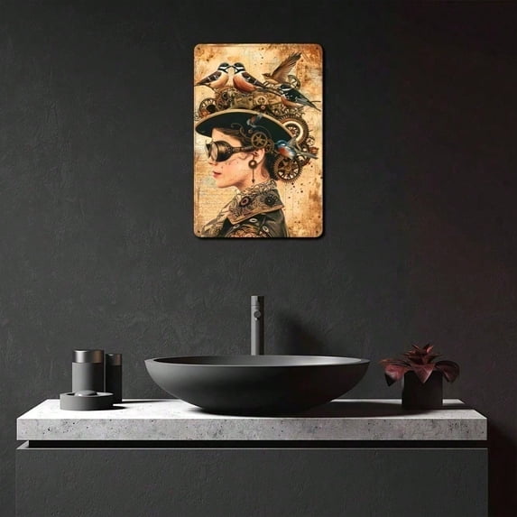 HELLOYOUNG Steampunk Wall Decor Metal Tin Sign, Vintage Portrait Retro ...