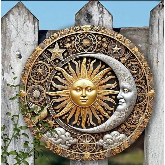 HELLOYOUNG Sun and Moon Metal Wall Art, Dual-Tone Celestial Iron Decor ...