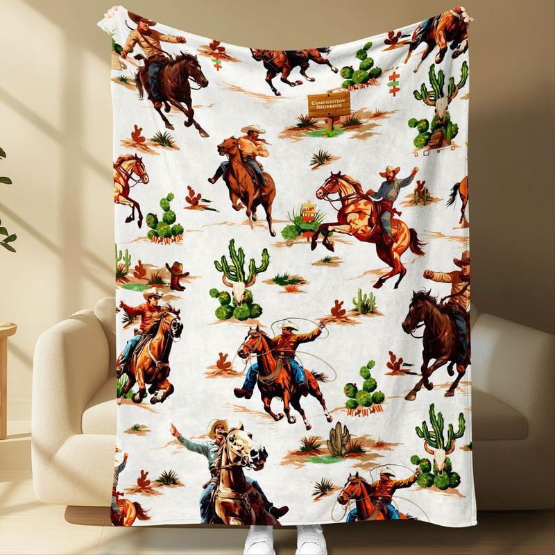 HELLOYOUNG Throw Blanket Western Cowboy Riding Horse | Cozy Fleece ...