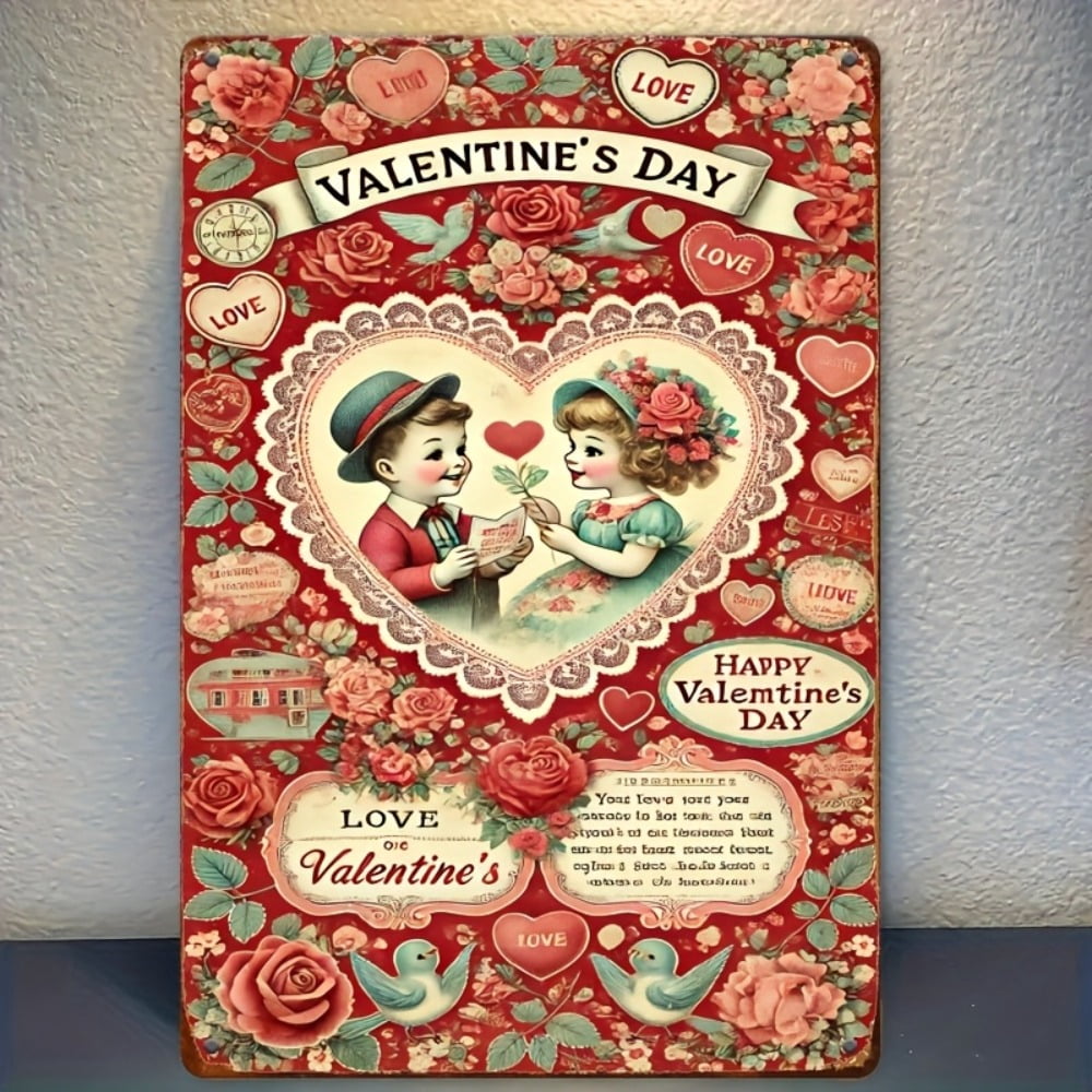 HELLOYOUNG Valentine Metal Tin Sign Wall Art, Victorian Couple with ...