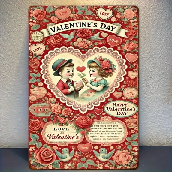 HELLOYOUNG Valentine Metal Tin Sign Wall Art, Victorian Couple with ...