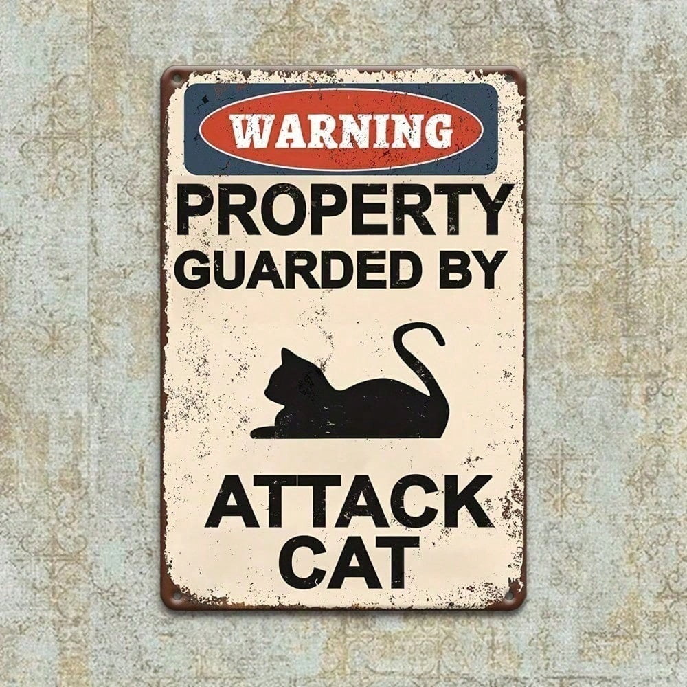 HELLOYOUNG Vintage Attack Cat Metal Sign Funny Warning Wall Decor ...