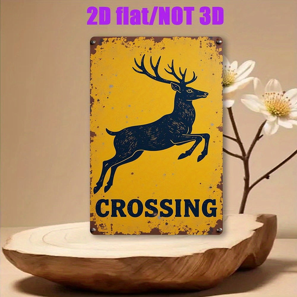 HELLOYOUNG Vintage Deer Crossing Sign Metal Wall Art, Rustic 2D Flat Deer Silhouette, Waterproof ...